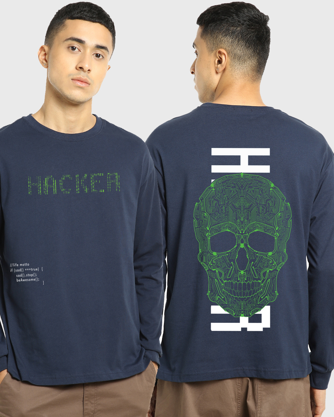 Buy Men's Blue Hacker Graphic Printed Oversized T-shirt Online at Bewakoof