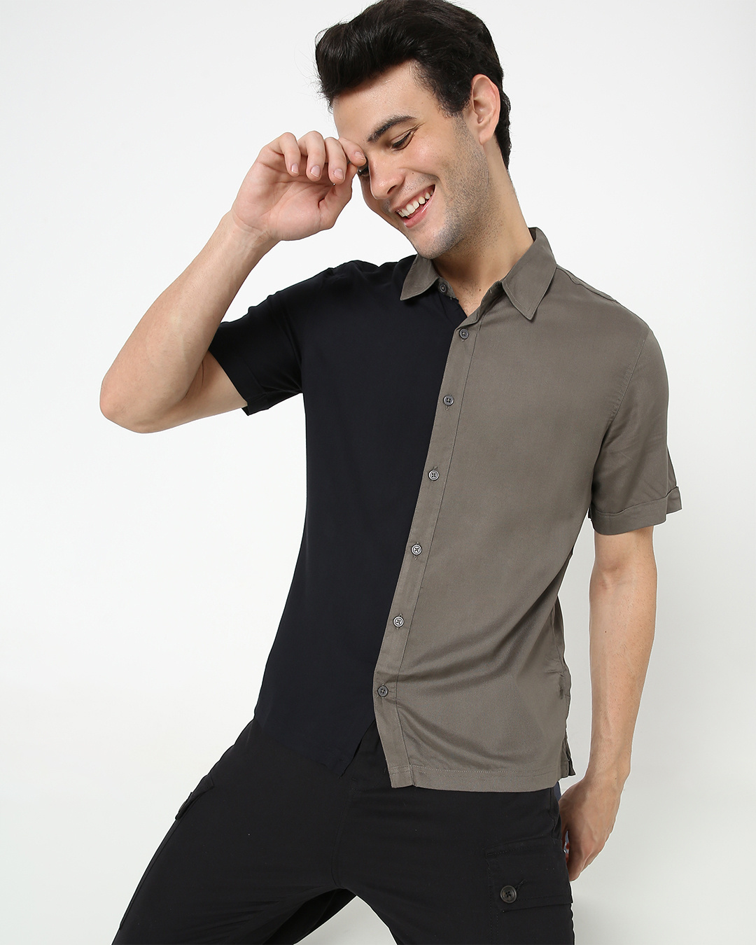 Buy Half and Half Color Block Viscose Shirt Online at Bewakoof