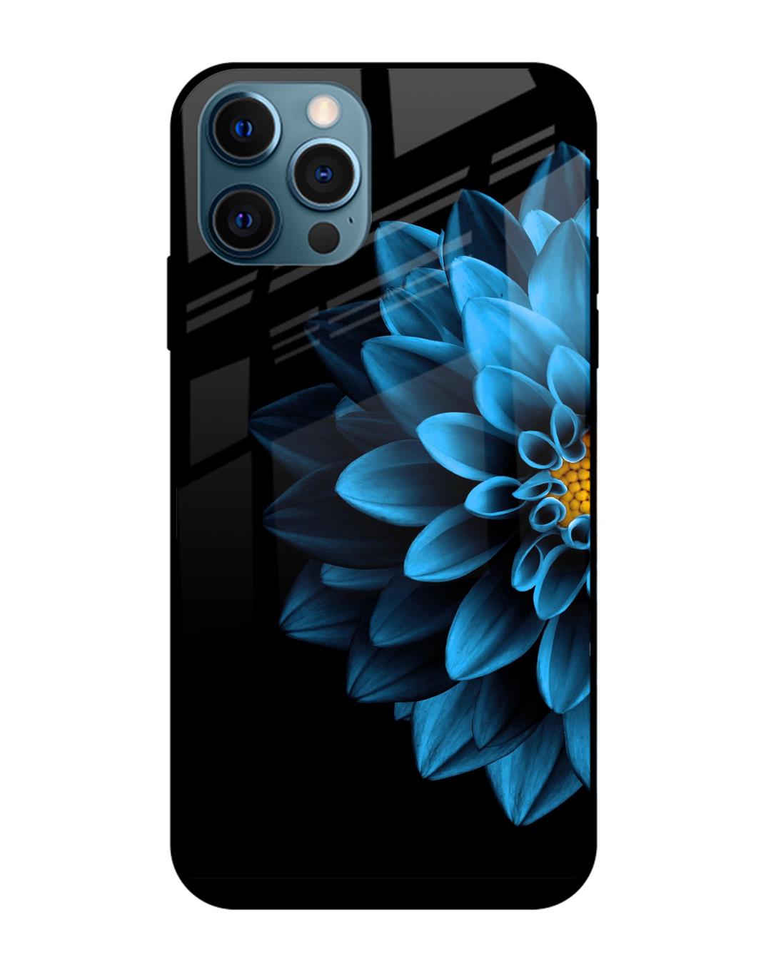 Buy Half Blue Flower Premium Glass Case for Apple iPhone 12 Pro (Shock ...