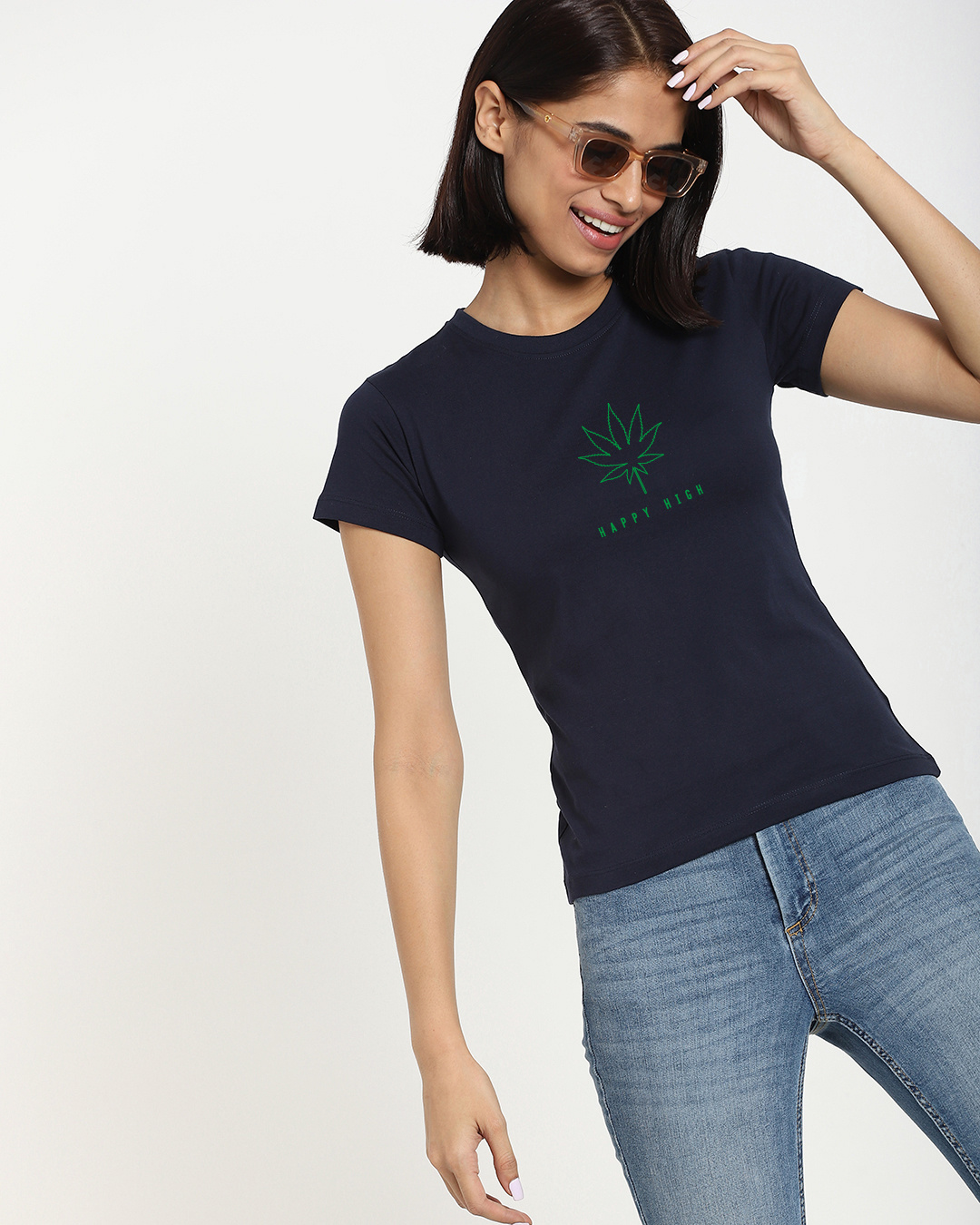 Buy Women's Blue Happy High Printed T-shirt Online at Bewakoof