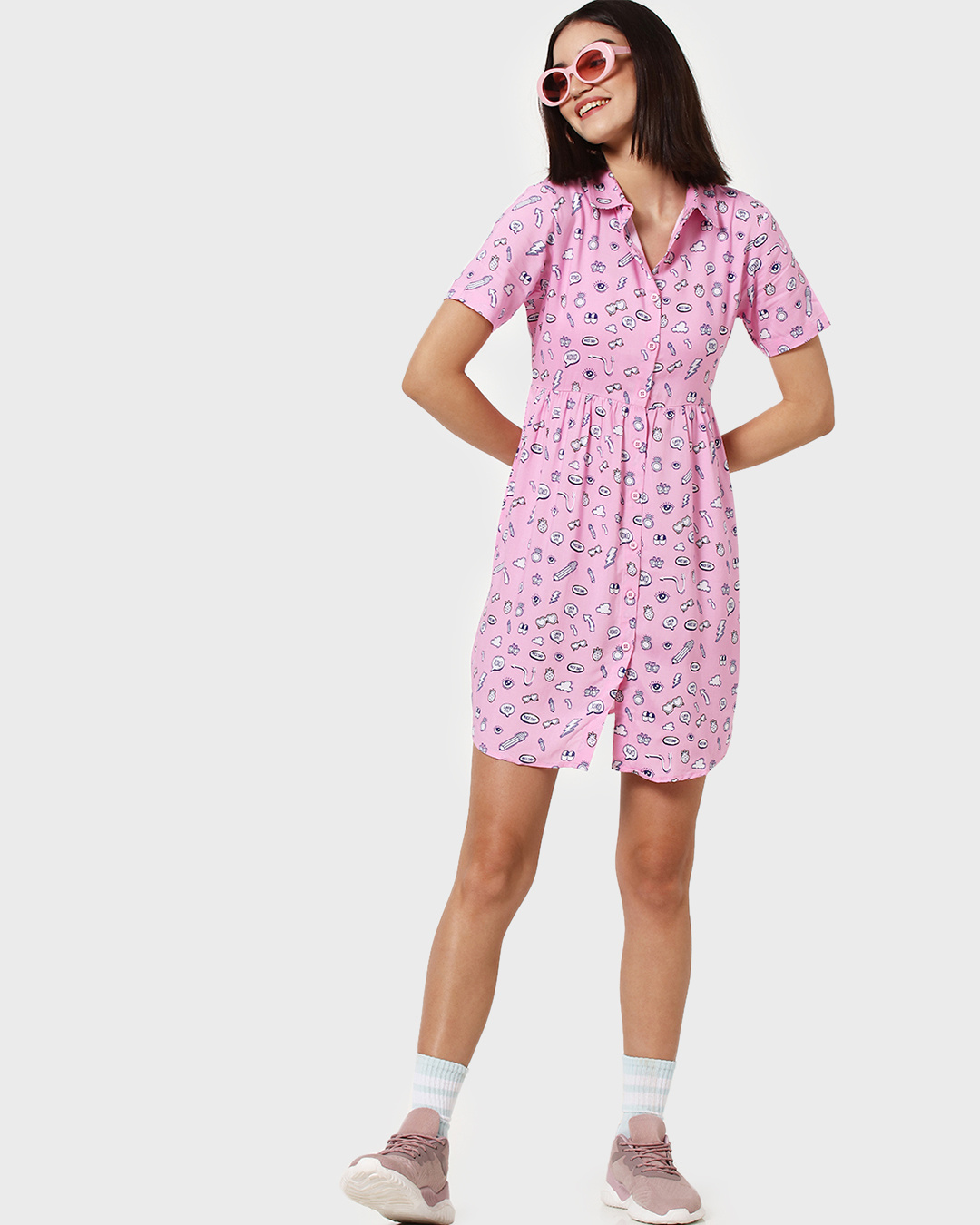 Buy Hashtag Pink Gather AOP Slim Fit Dress Online at Bewakoof