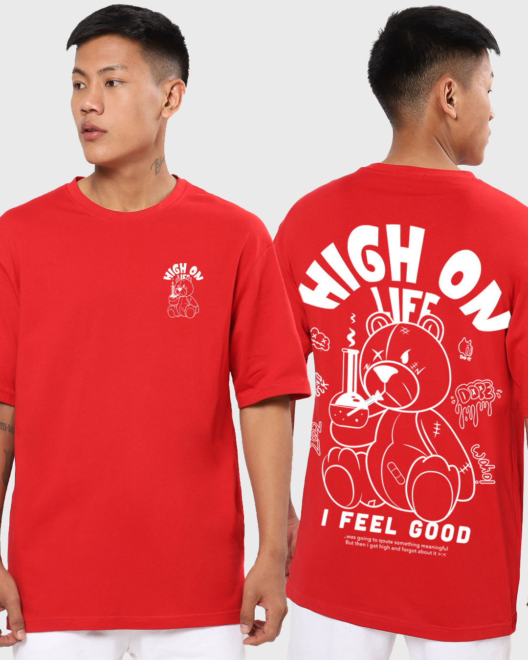 Buy Men's Red High On Life Graphic Printed Oversized T-shirt for Men ...