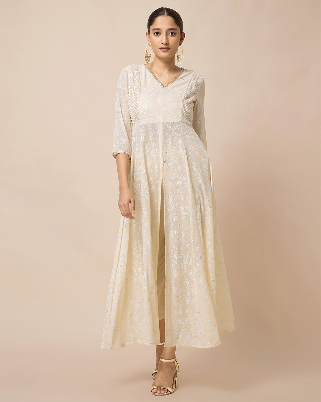Buy Indya Ivory Embroidered Panelled High Slit Tunic Online at Bewakoof