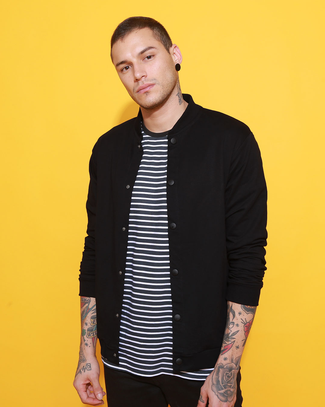 Buy Jet Black Buttoned Bomber Jacket Online at Bewakoof