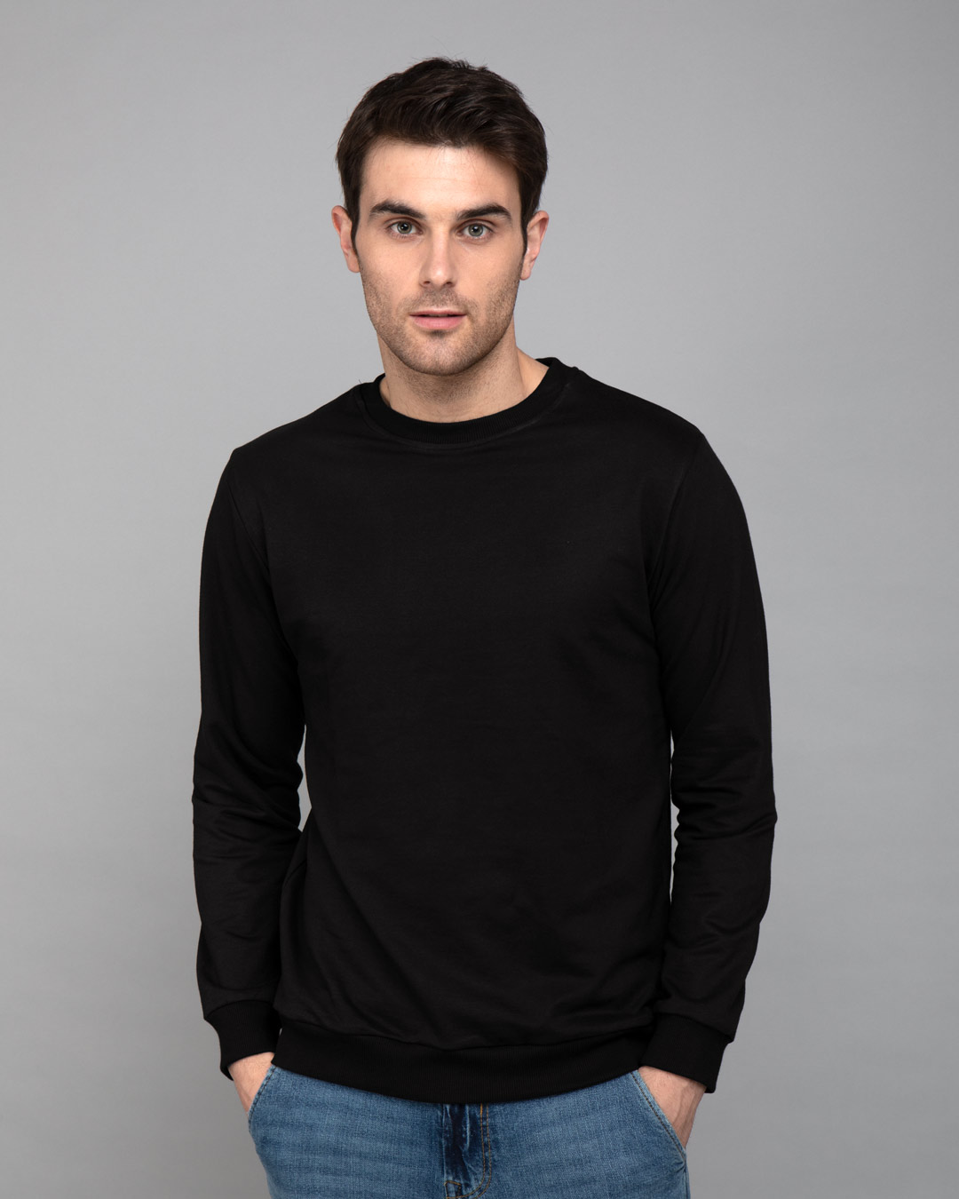 Buy Jet Black Fleece Light Sweatshirt Online at Bewakoof
