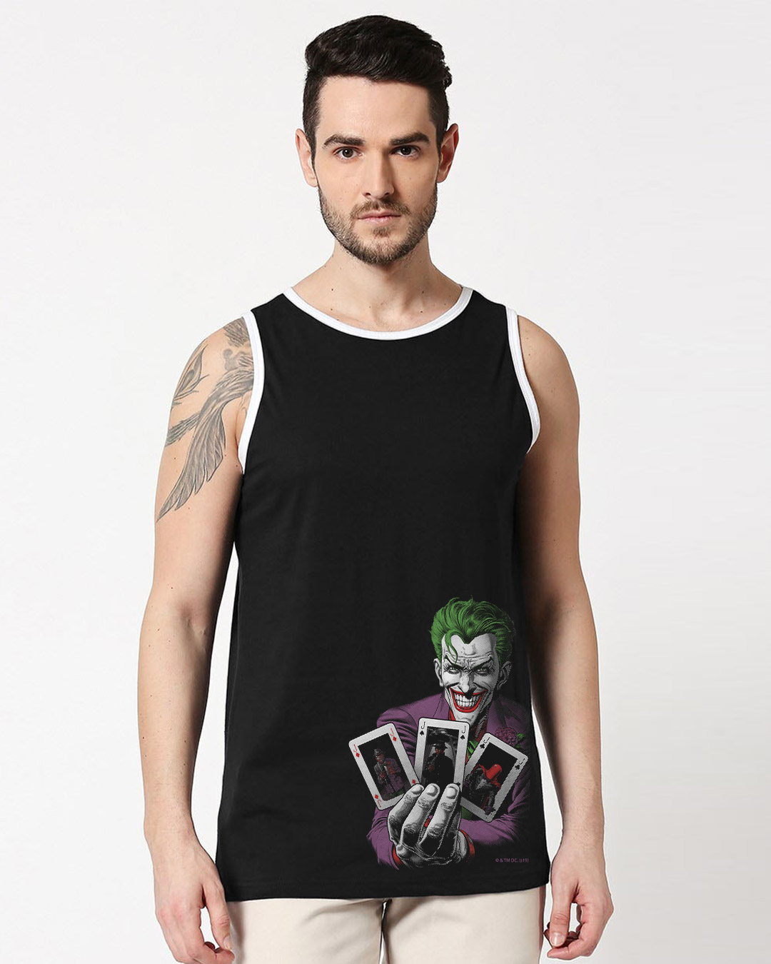 Buy Men's Black Joker Cards Graphic Printed Contrast Binding Vest ...