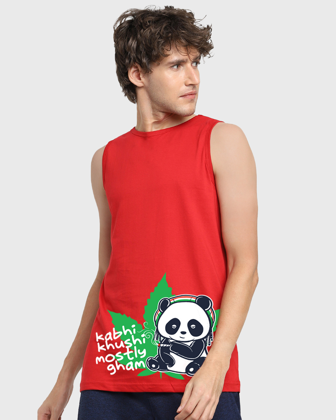 Buy Men's Red Kabhi Khushi Mostly Gham Graphic Printed Vest Online at ...
