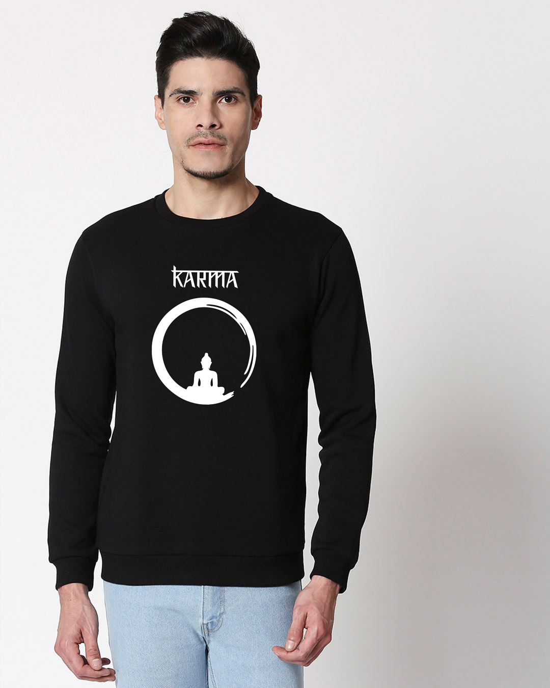 Buy Men's Black Karma Cycle Graphic Printed Sweater Online at Bewakoof