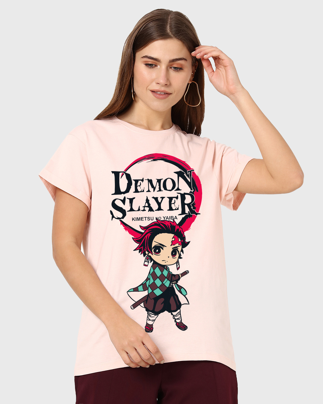 Buy Women's Pink Kawaii Tanjiro Graphic Printed Boyfriend T-shirt ...