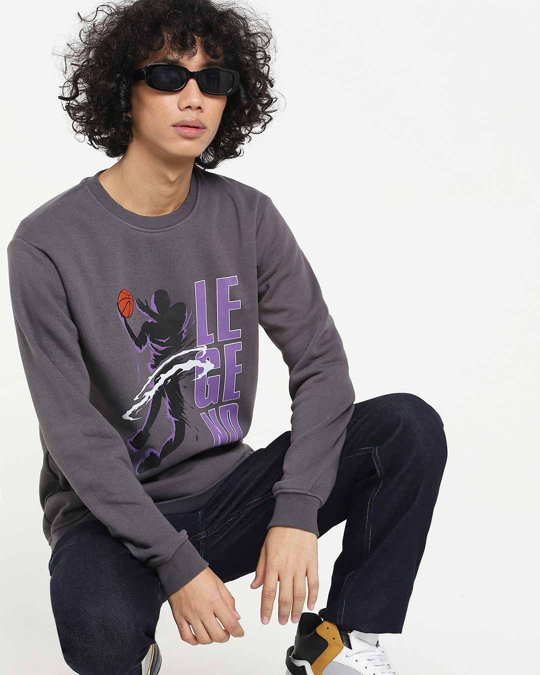 Buy Men's Grey Legend 24 Graphic Printed Sweater Online at Bewakoof