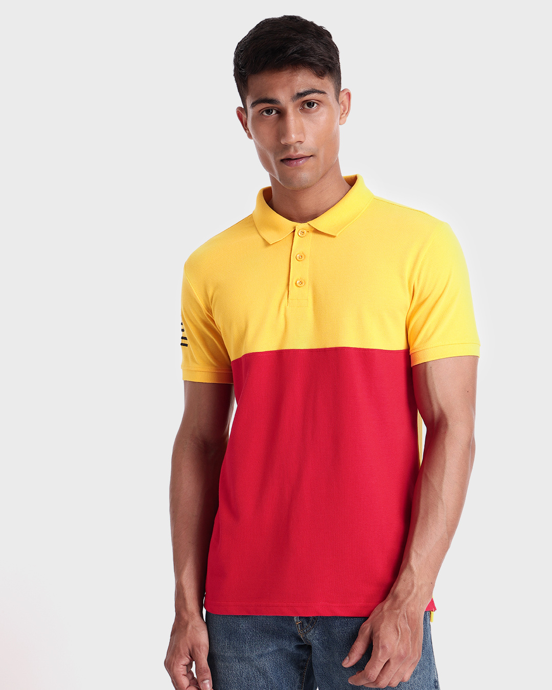 Buy Men's Lemon Crome & Crimson Red Color Block Plus Size Polo T-shirt ...