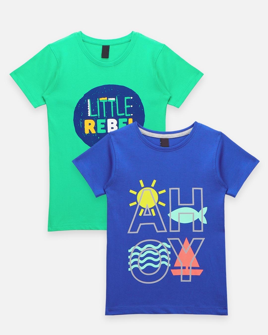 Buy Pack of 2 Boys Green & Blue Little Rebel Graphic Printed T-shirt ...