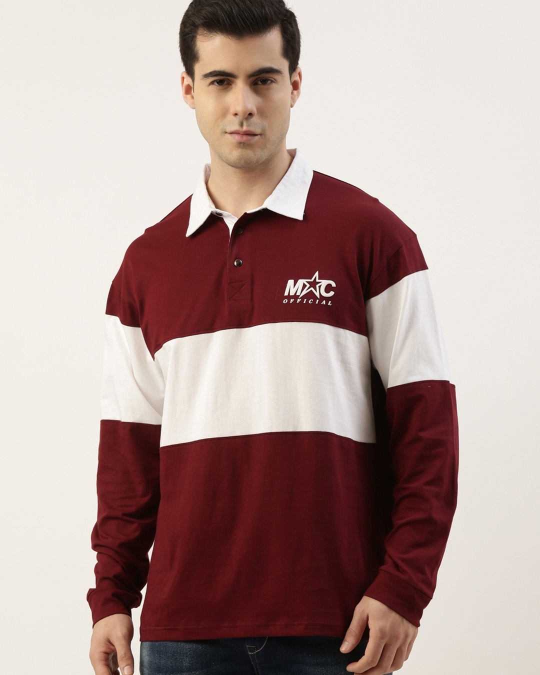 Buy Men's Maroon Color Block Oversized T-shirt Online at Bewakoof