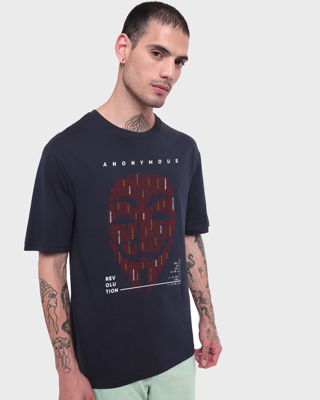 Buy Men's Blue Anonymous Graphic Printed Oversized T-shirt Online at ...