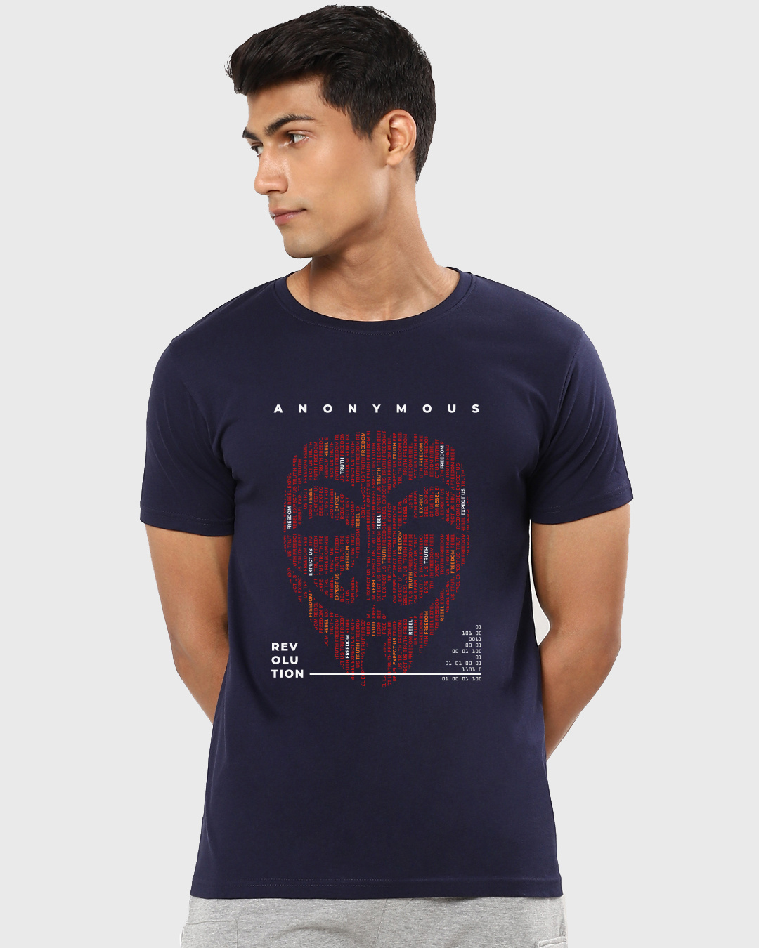 Buy Men's Blue Anonymous Graphic Printed T-shirt Online at Bewakoof