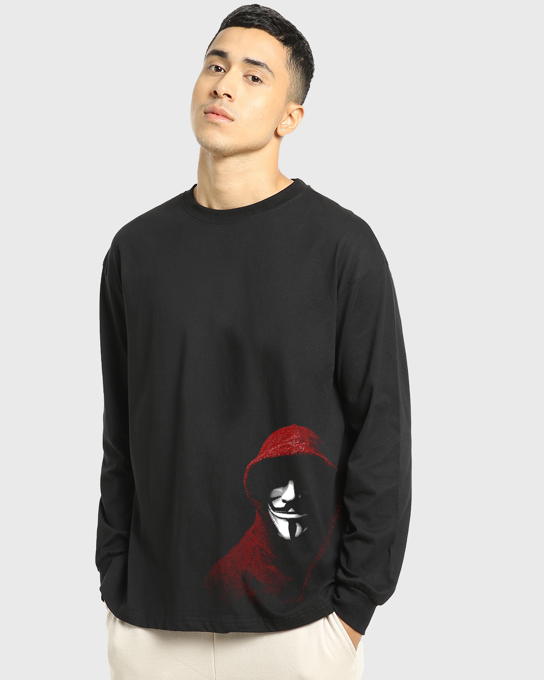 Buy Men's Black Anonymous Graphic Printed Oversized T-shirt Online at ...