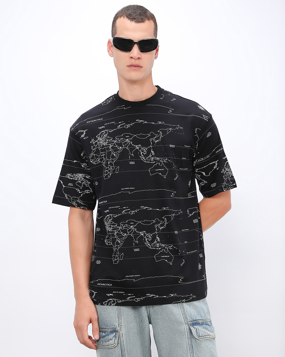 Buy Men's Black All Over Printed Oversized T-shirt Online at Bewakoof