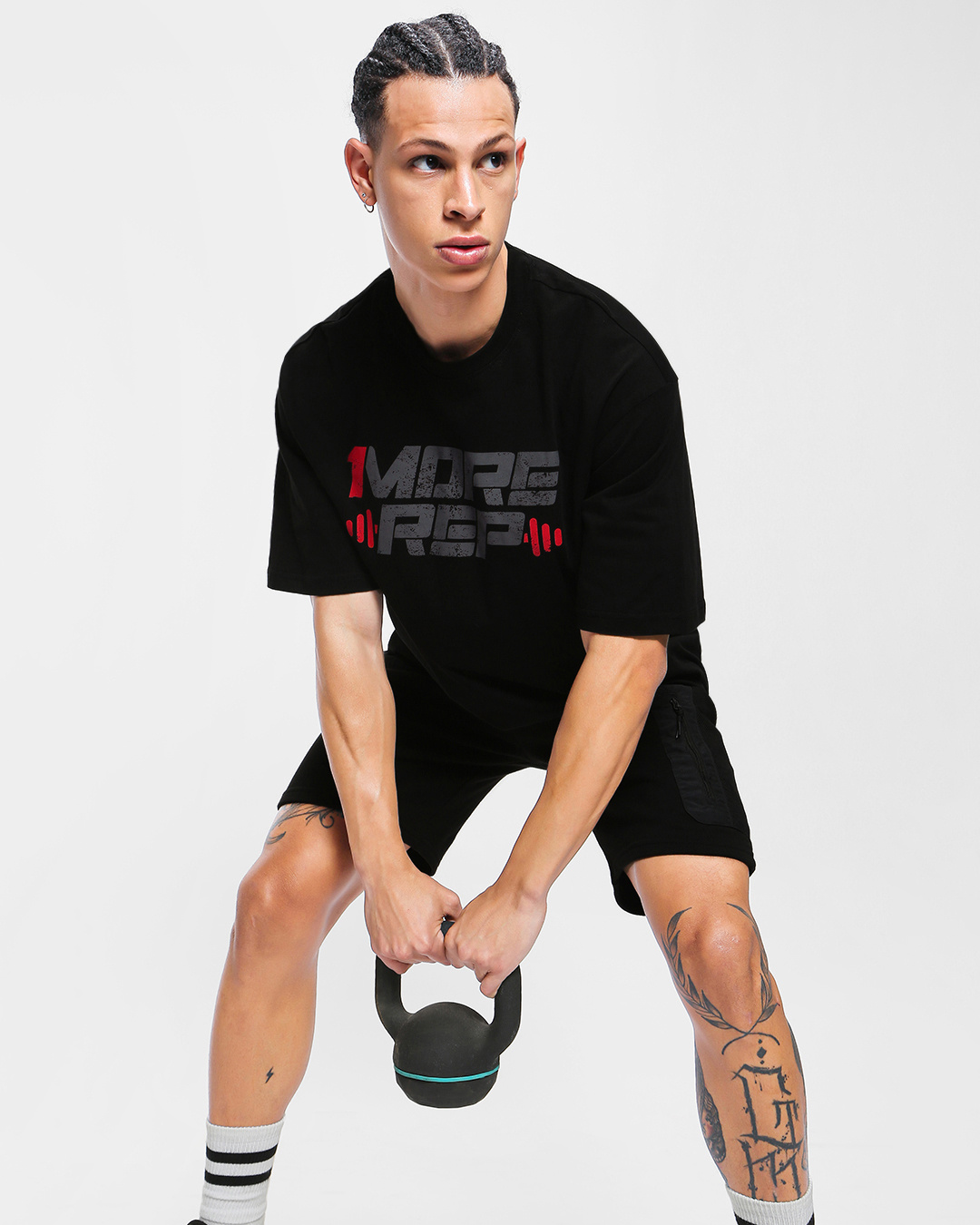 Buy Men's Black One More Rep Typography Oversized T-shirt Online at ...