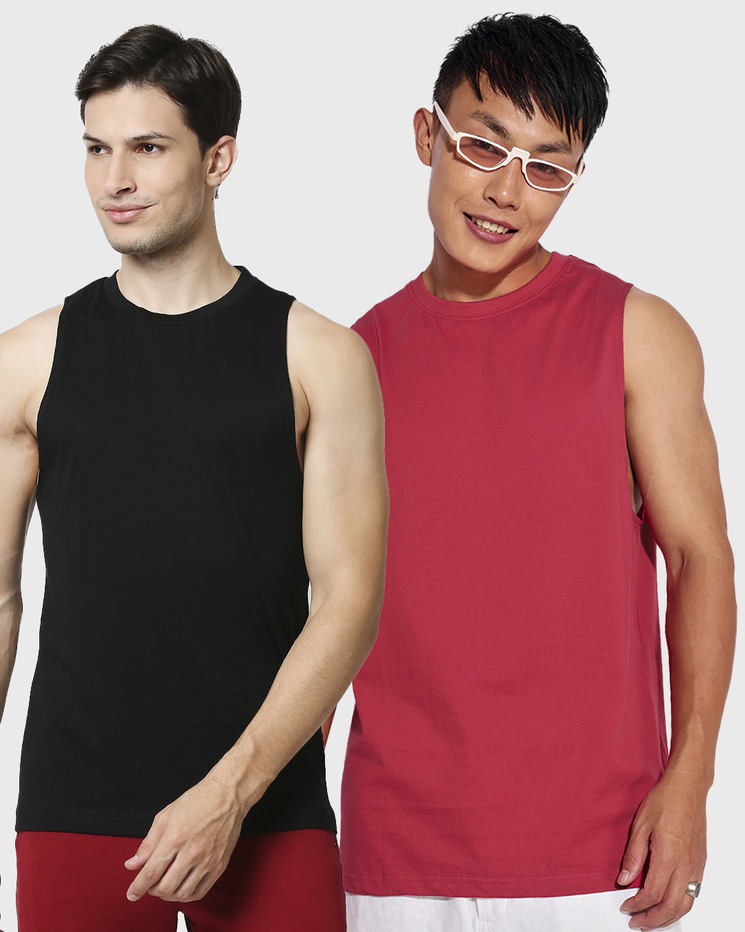 Buy Pack of 2 Men's Black & Red Deep Armhole Oversized Vest Online at Bewakoof