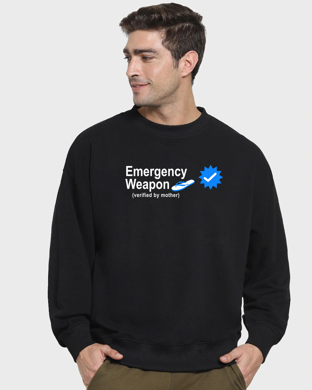Buy Men's Black Emergency Weapon Typography Oversized Sweatshirt Online ...