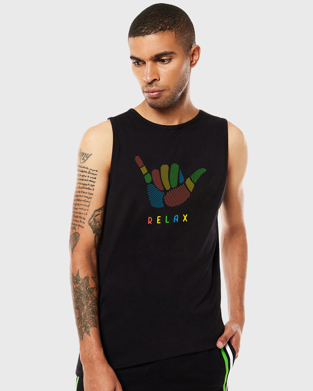 Buy Men's Black Hang Loose Relax Graphic Printed Vest Online at Bewakoof