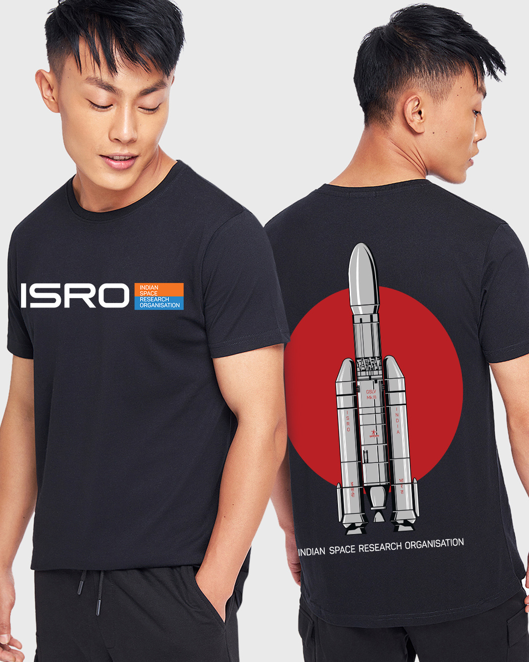 Buy Men's Black ISRO GSLV Graphic Printed T-shirt Online at Bewakoof