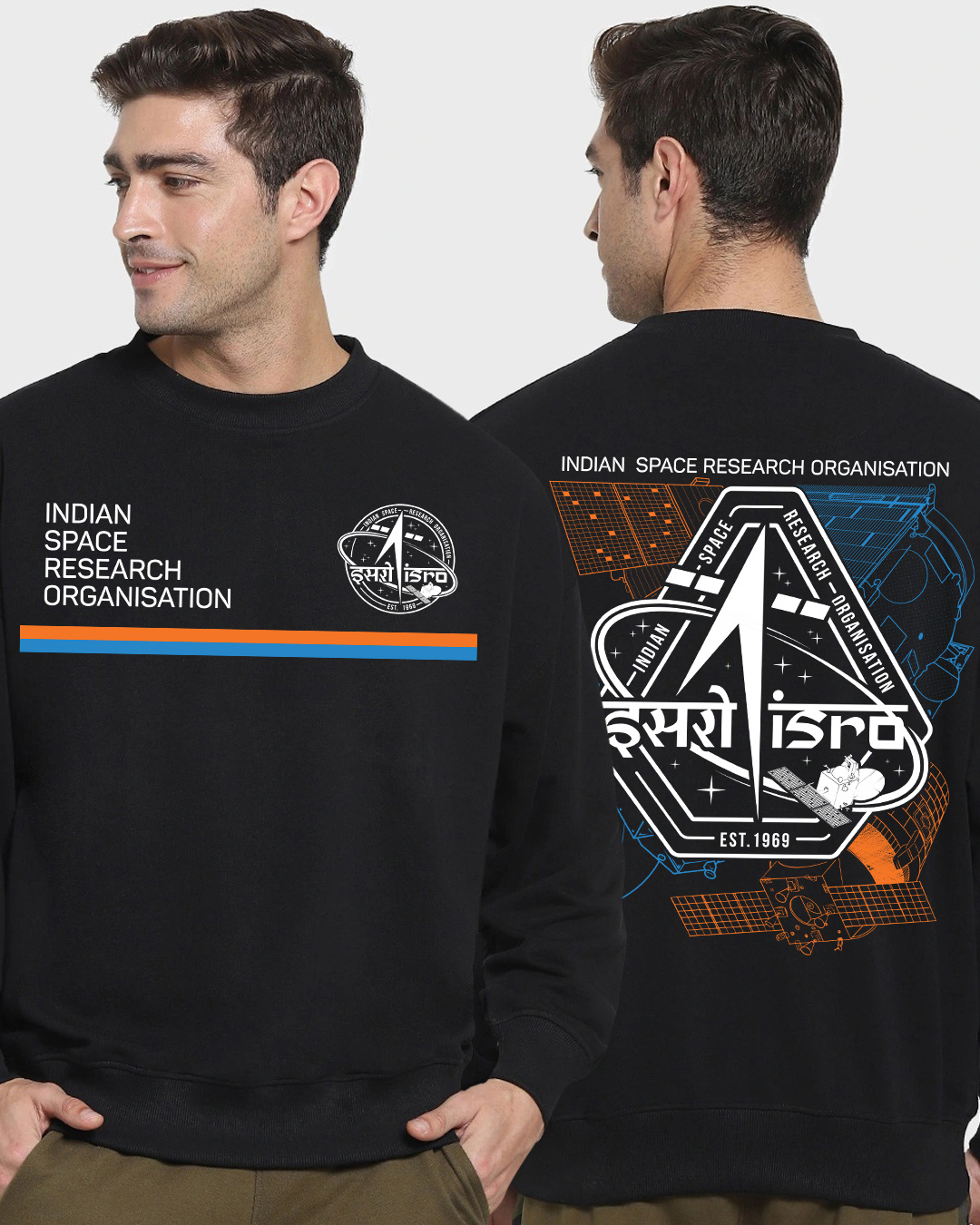 Buy Men's Black ISRO Logo Printed Oversized Sweatshirt for Men black ...