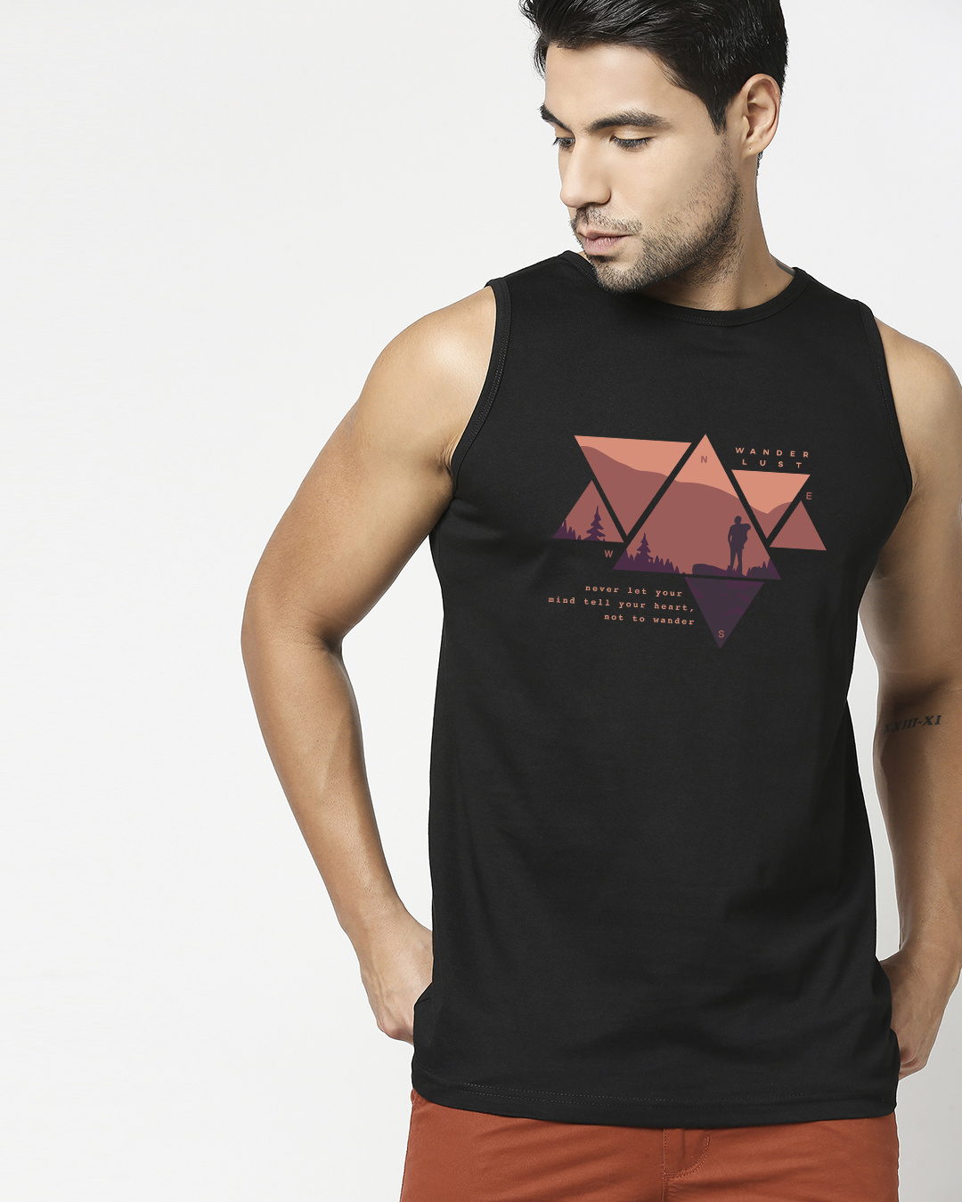 Buy Men's Black Wander Geometry Graphic Printed Vest Online at Bewakoof