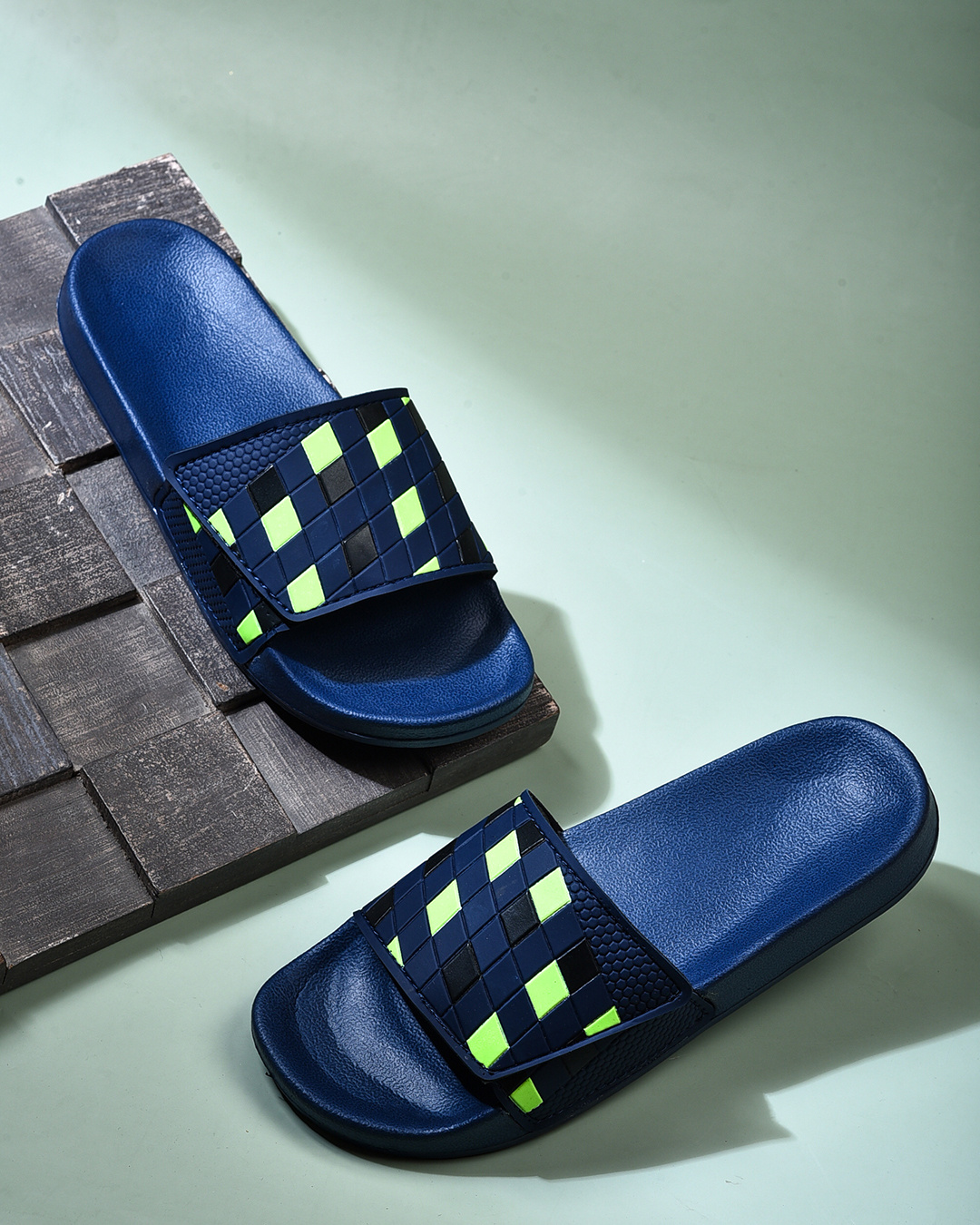 Buy Men Blue Color Block Velcro Sliders Online in India at Bewakoof