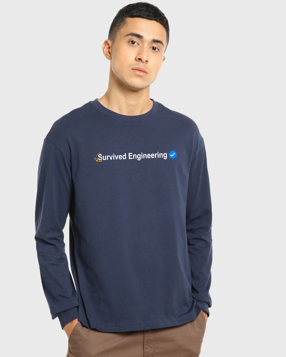 Buy Men's Blue Survived Engineering Typography Oversized T-shirt Online ...