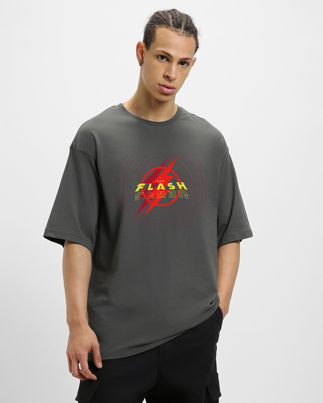 Buy Men's Grey Flash Graphic Printed Oversized T-shirt Online at Bewakoof
