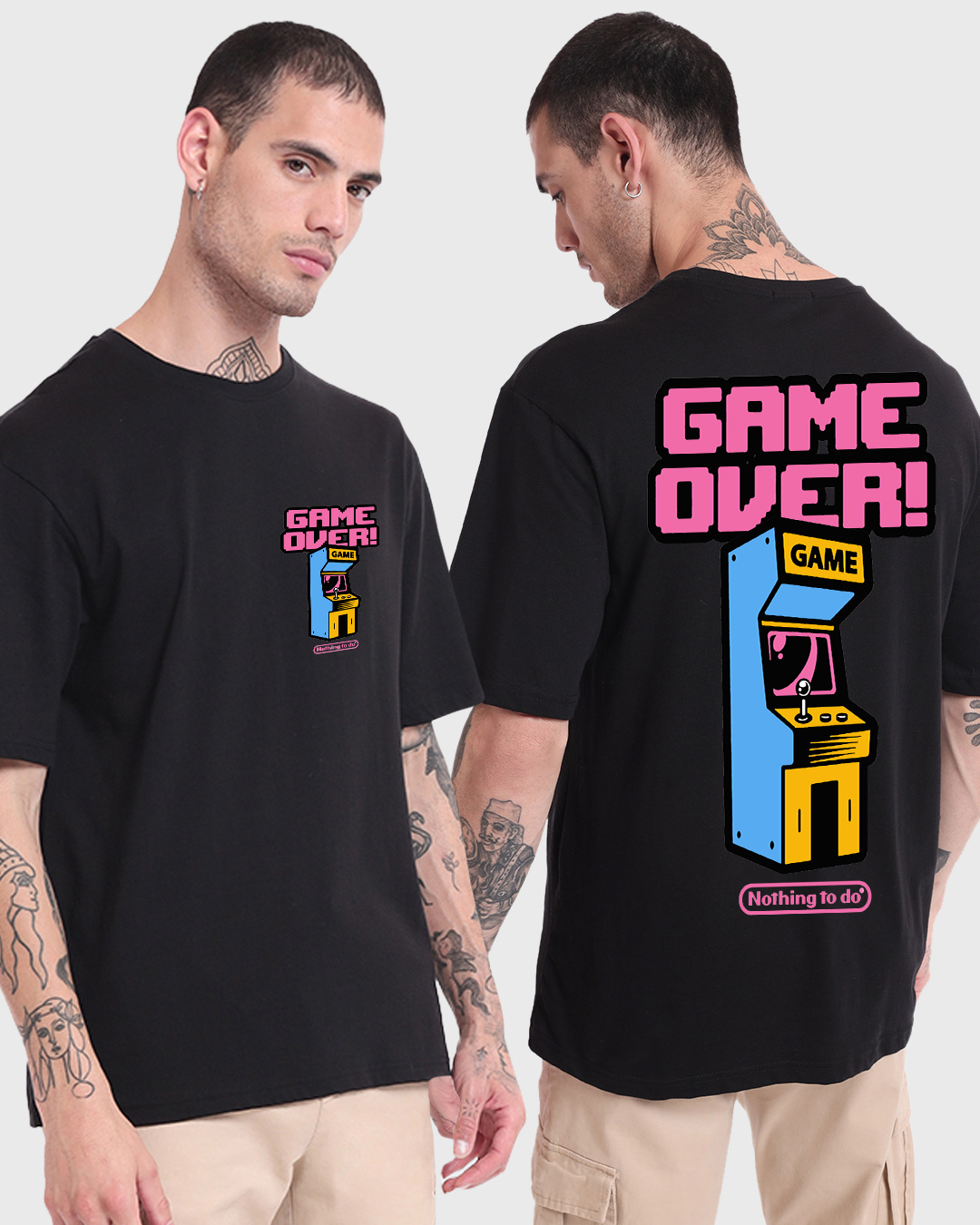 Buy Men's Black Game Over Graphic Printed Oversized T-shirt Online at ...