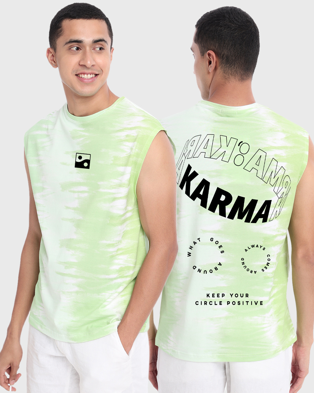 Buy Men's Green Karma Circle Typography Boxy Fit Vest Online at Bewakoof
