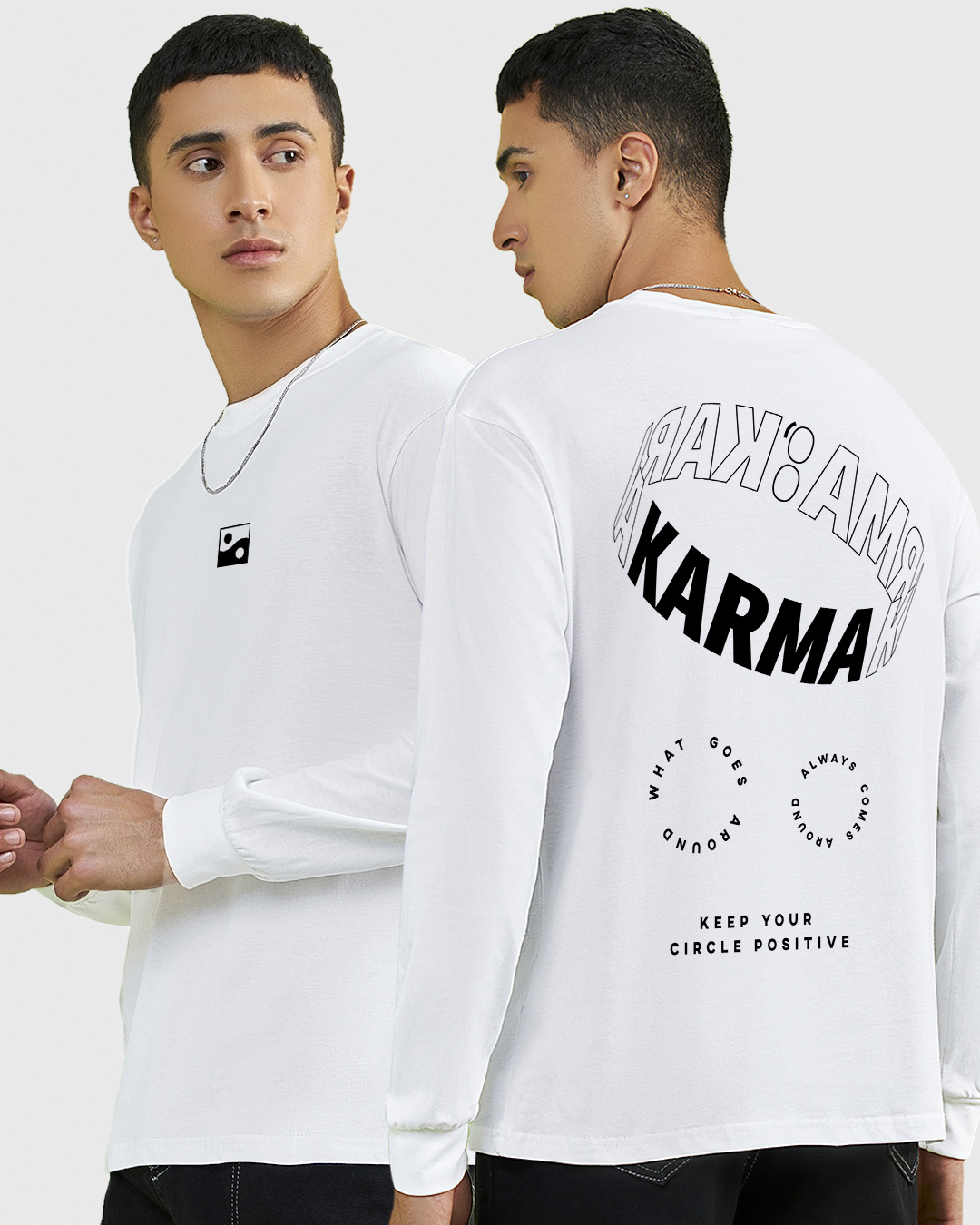 Buy Men's White Karma Circles Typography Oversized T-shirt Online at Bewakoof