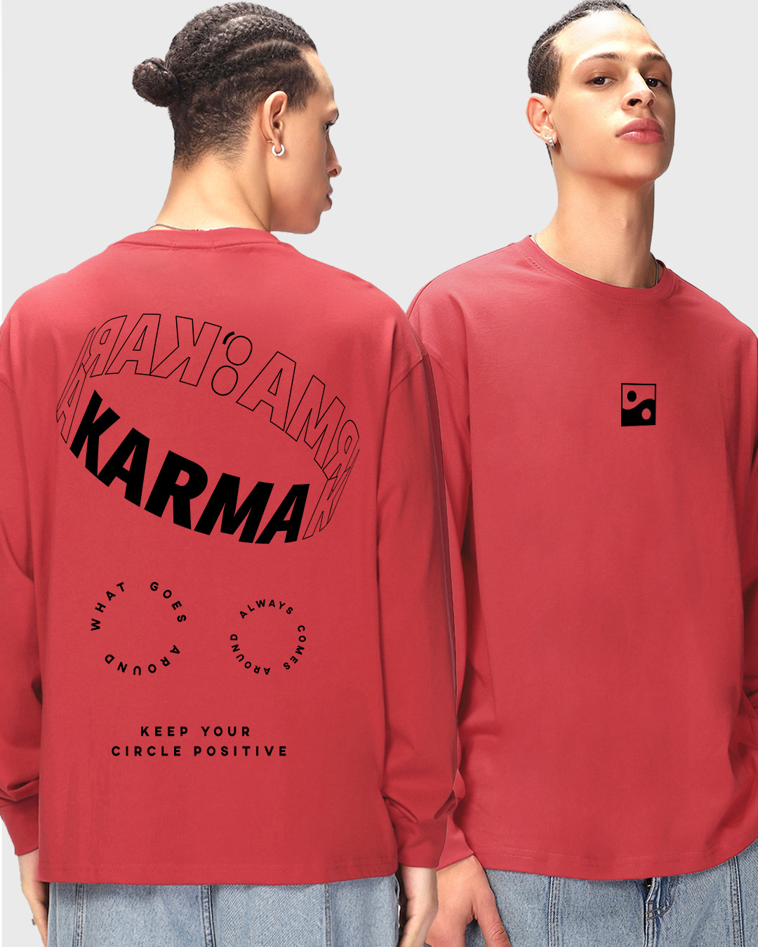 Buy Men's Red Karma Circles Graphic Printed Oversized T-shirt Online at ...