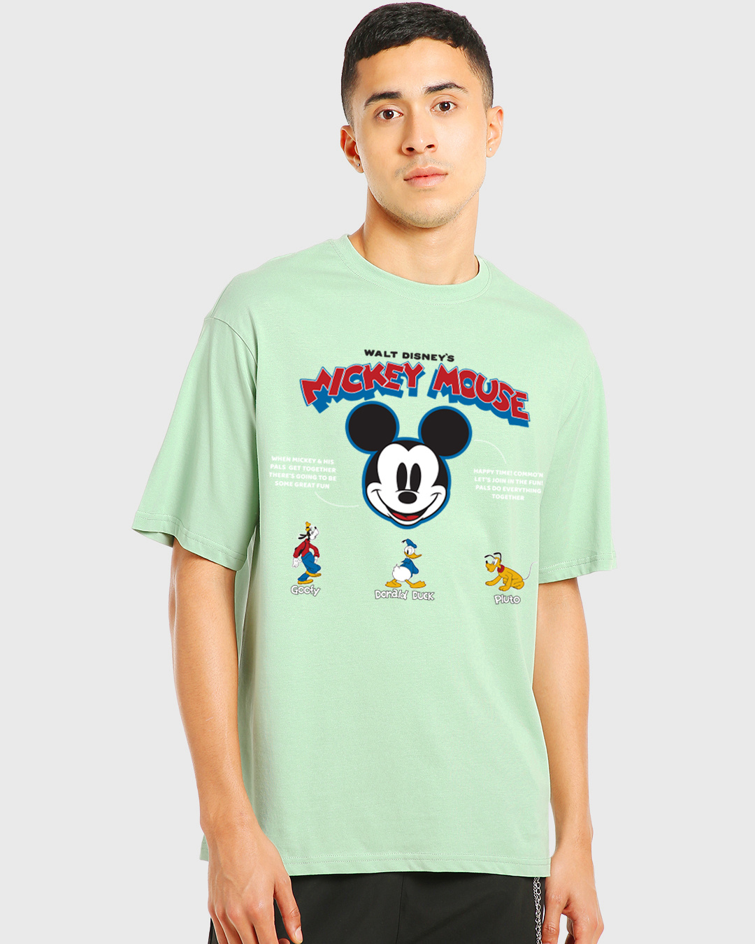 Buy Men's Green Mickey Crew Graphic Printed Oversized T-shirt Online at ...
