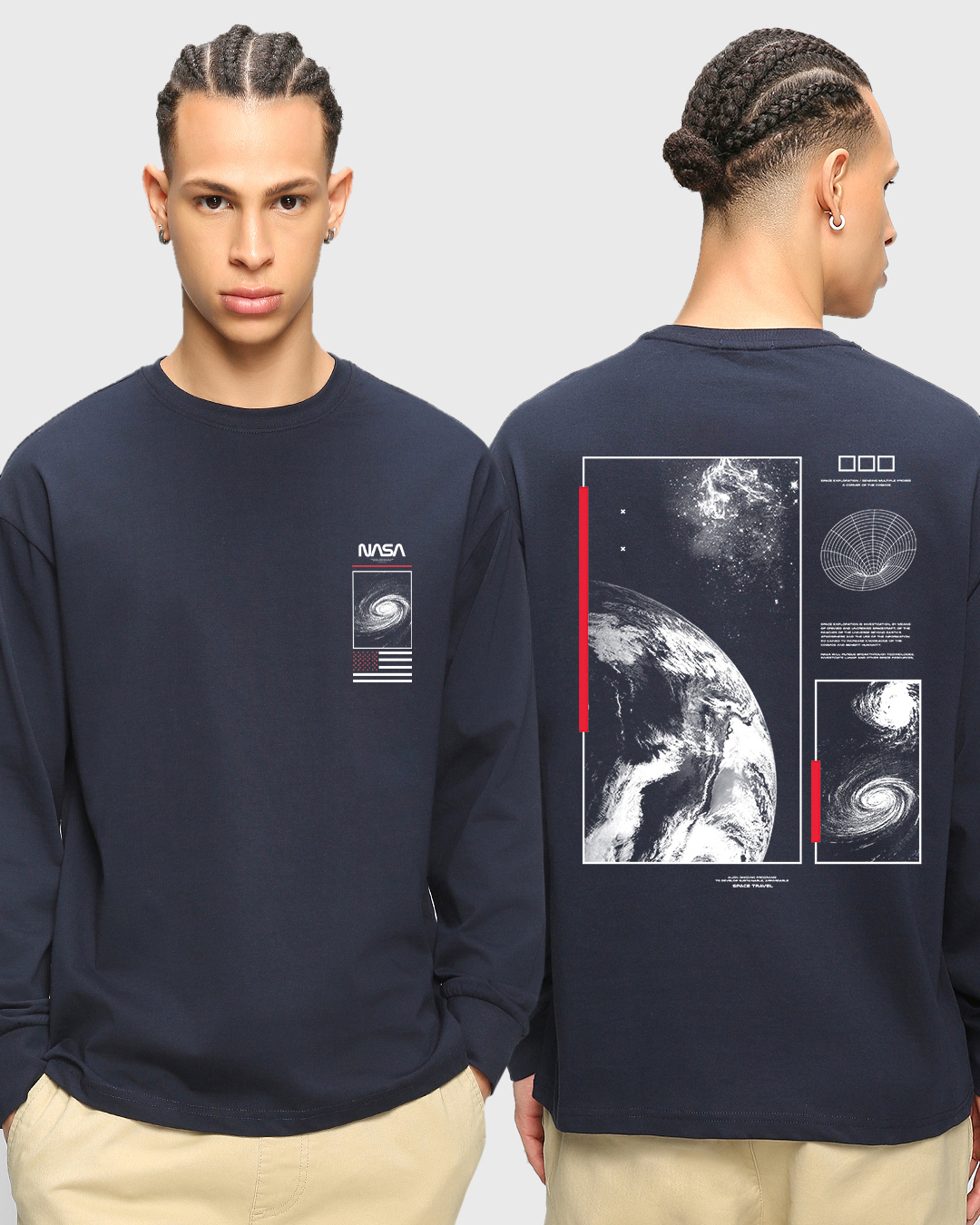 Buy Men's Navy Blue Nasa Space Bound Graphic Printed Oversized T-shirt ...