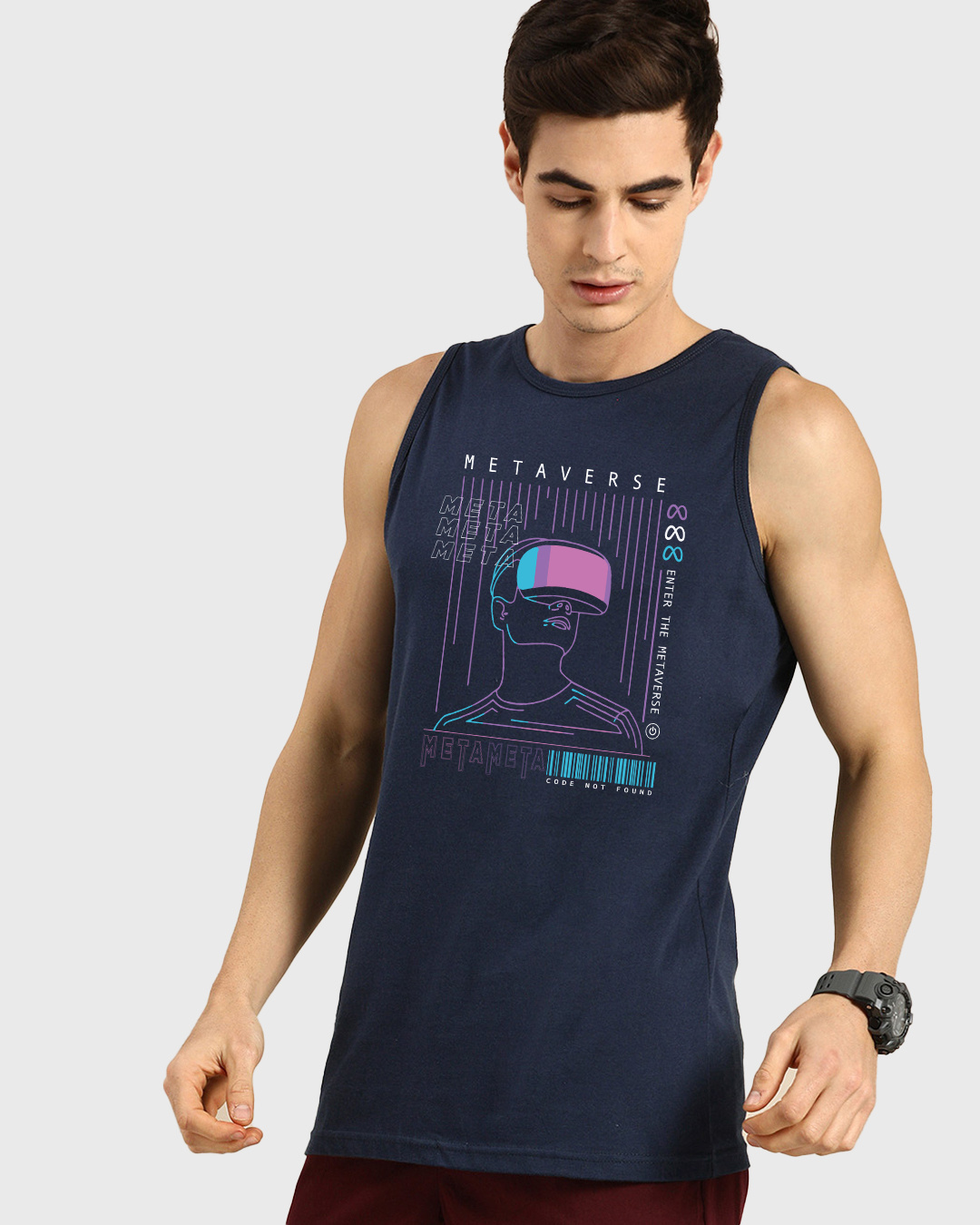 Buy Men's Blue Metaverse Graphic Printed Vest Online at Bewakoof