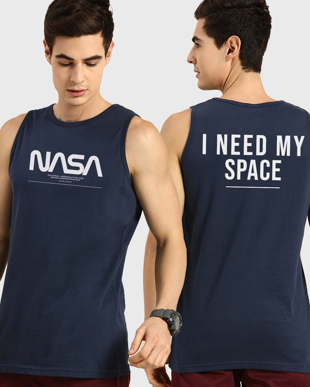 Buy Men's Navy Spaced NASA Typography Vest Online at Bewakoof