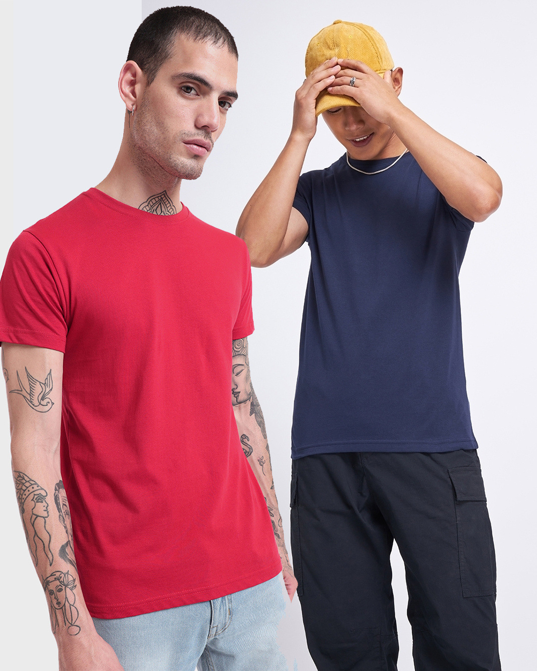 Buy Pack of 2 Men's Red & Navy Blue T-shirt Online at Bewakoof