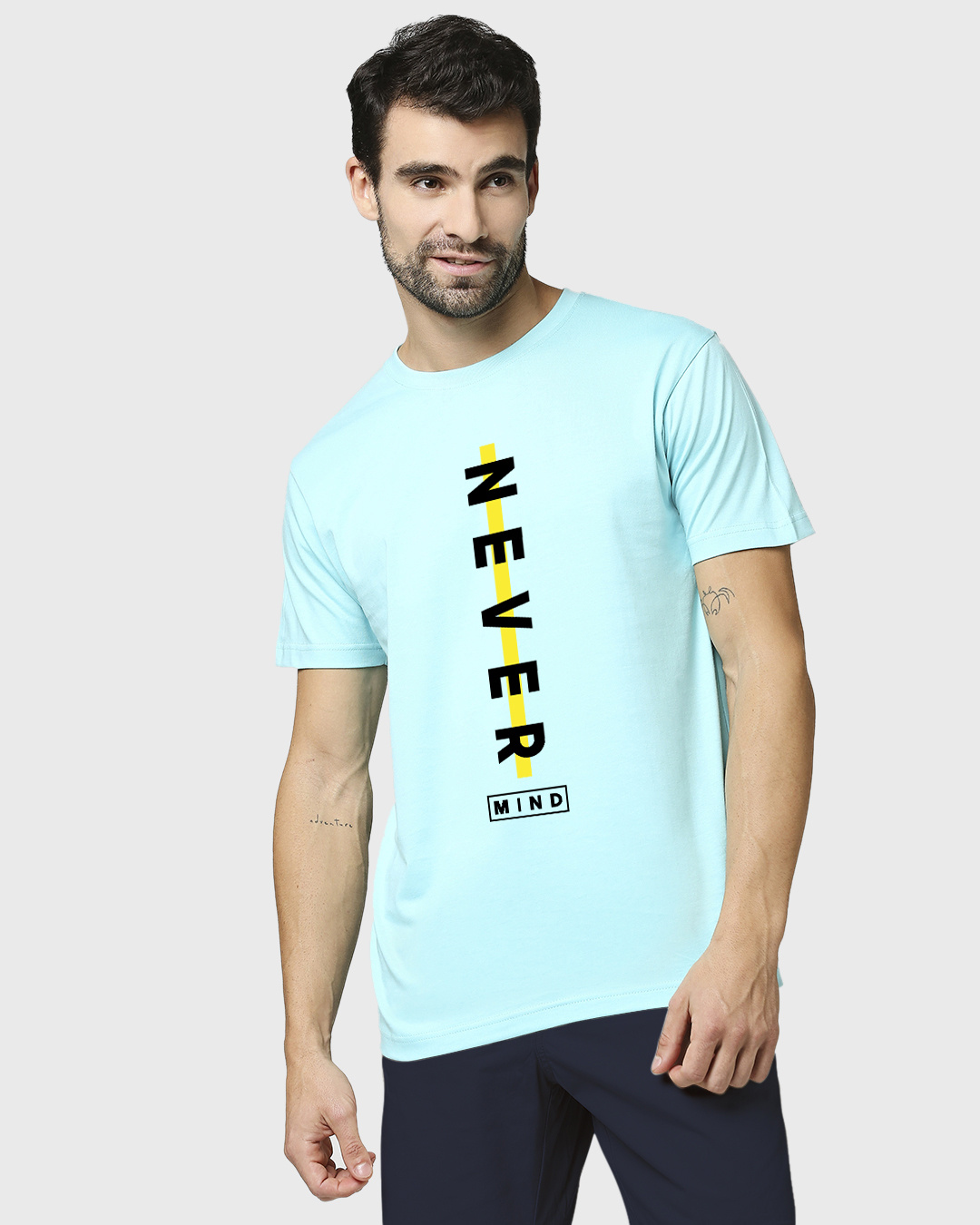 Buy Men's Blue Never Mind Typography T-shirt Online at Bewakoof