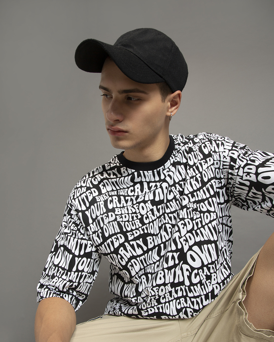 Buy Men's White & Black Typography Oversized T-shirt Online at Bewakoof