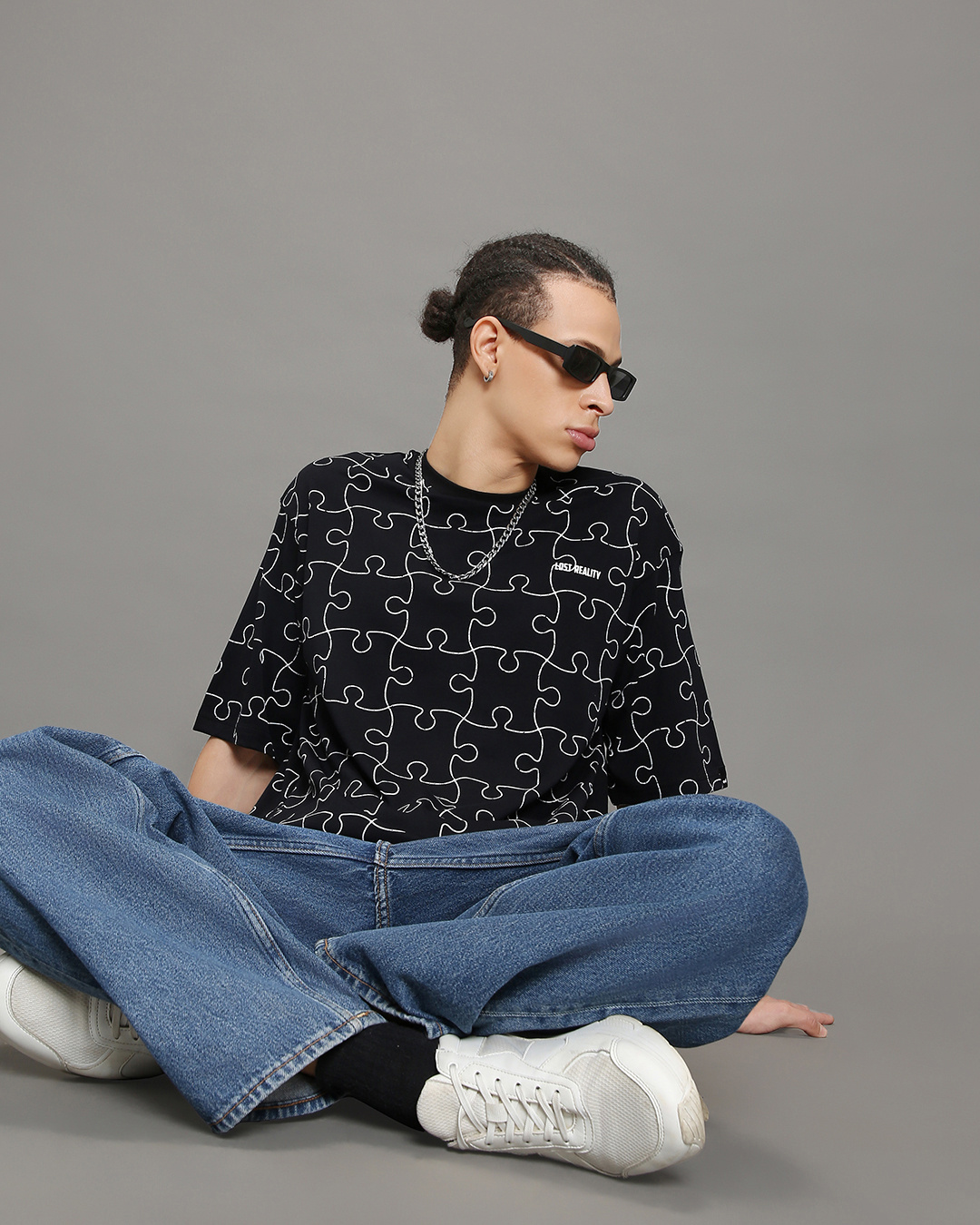 Buy Men's Black All Over Printed Oversized T-shirt Online at Bewakoof