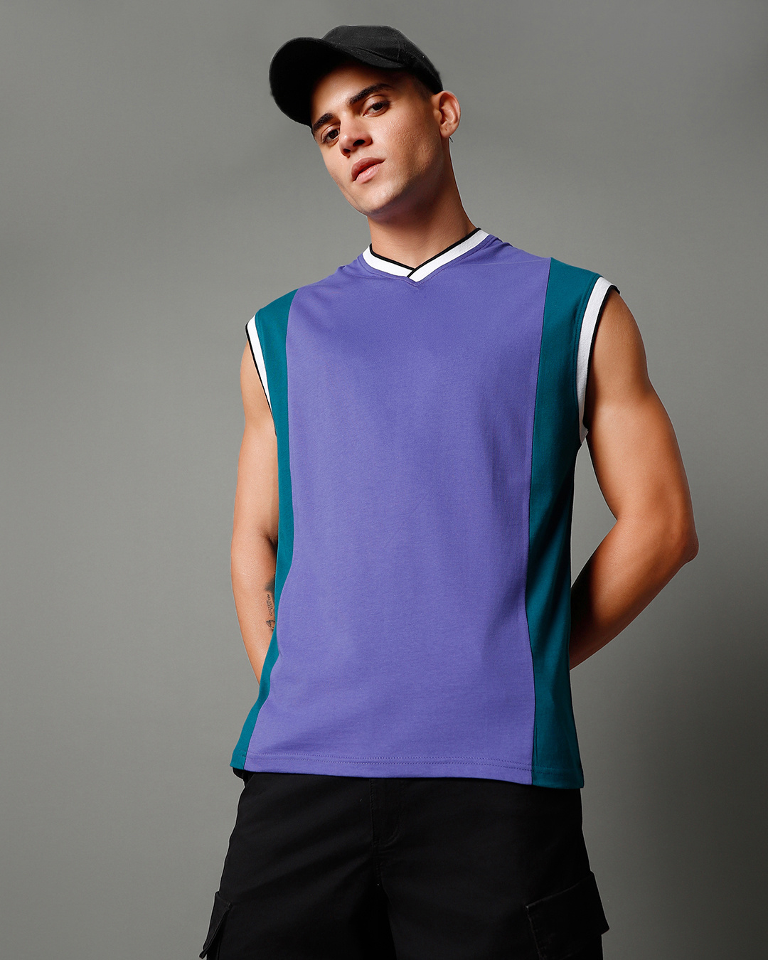 Buy Men's Blue Color Block Oversized Vest Online at Bewakoof