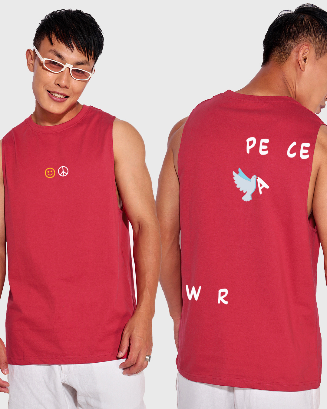 Buy Men's Red Peace Not War Graphic Printed Vest Online at Bewakoof
