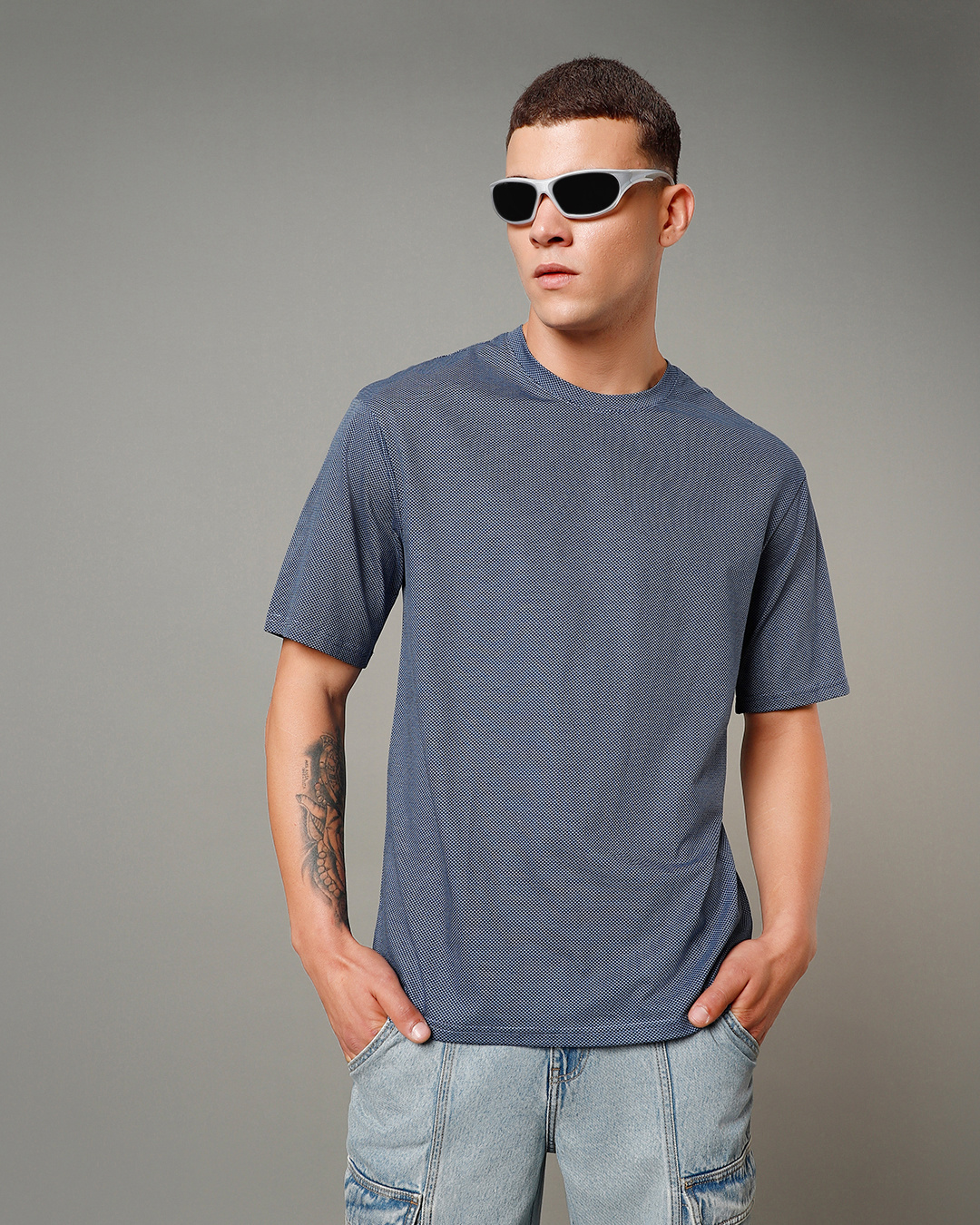 Buy Men's Blue Textured Oversized T-shirt Online at Bewakoof