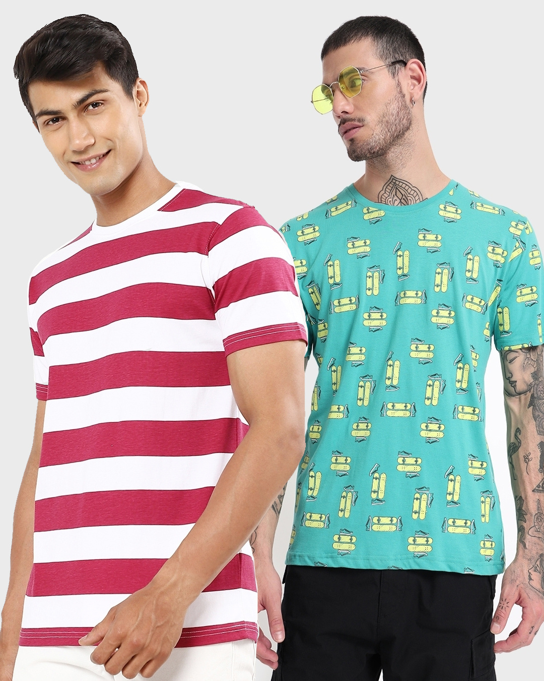Buy Pack of 2 Men's White & Blue Printed T-shirt Online at Bewakoof