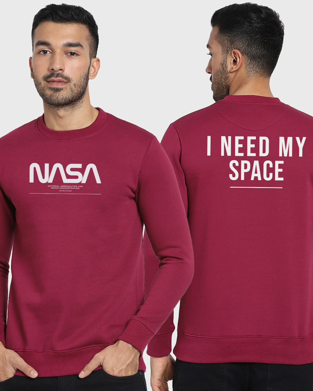 Buy Men's Plum Red NASA Typography Sweatshirt Online at Bewakoof