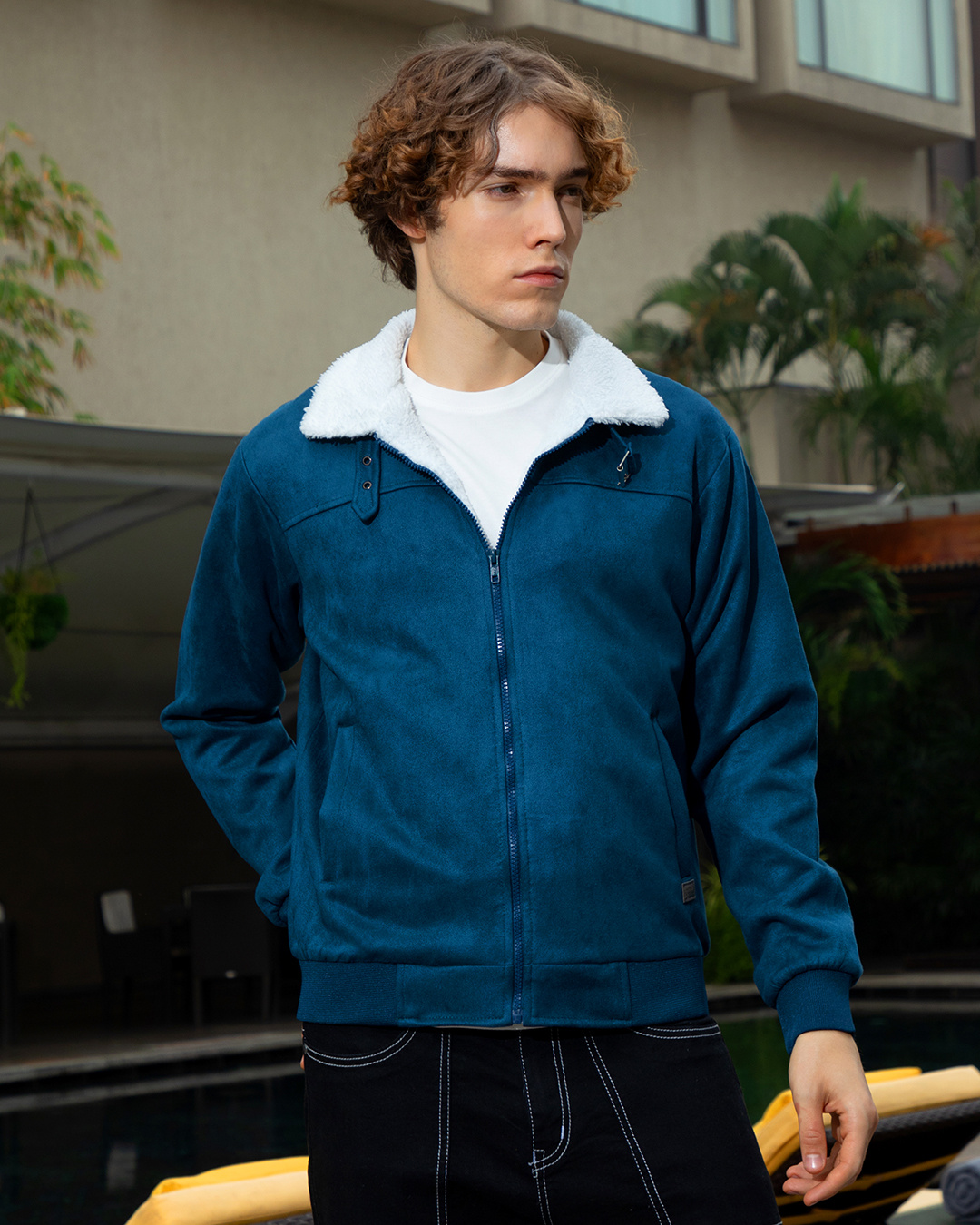 Buy Men's Admiral Blue & Chalk White Color Block Bomber Jacket Online ...