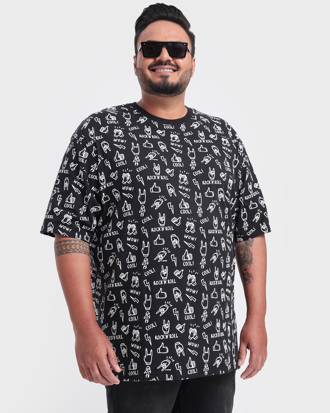 Buy Men's Black All Over Printed Oversized Plus Size T-shirt Online at Bewakoof